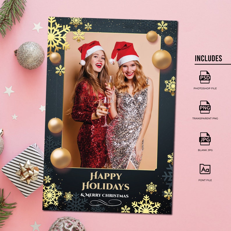 Christmas Photo Booth Template 4x6 Black Gold Christmas Template New ...