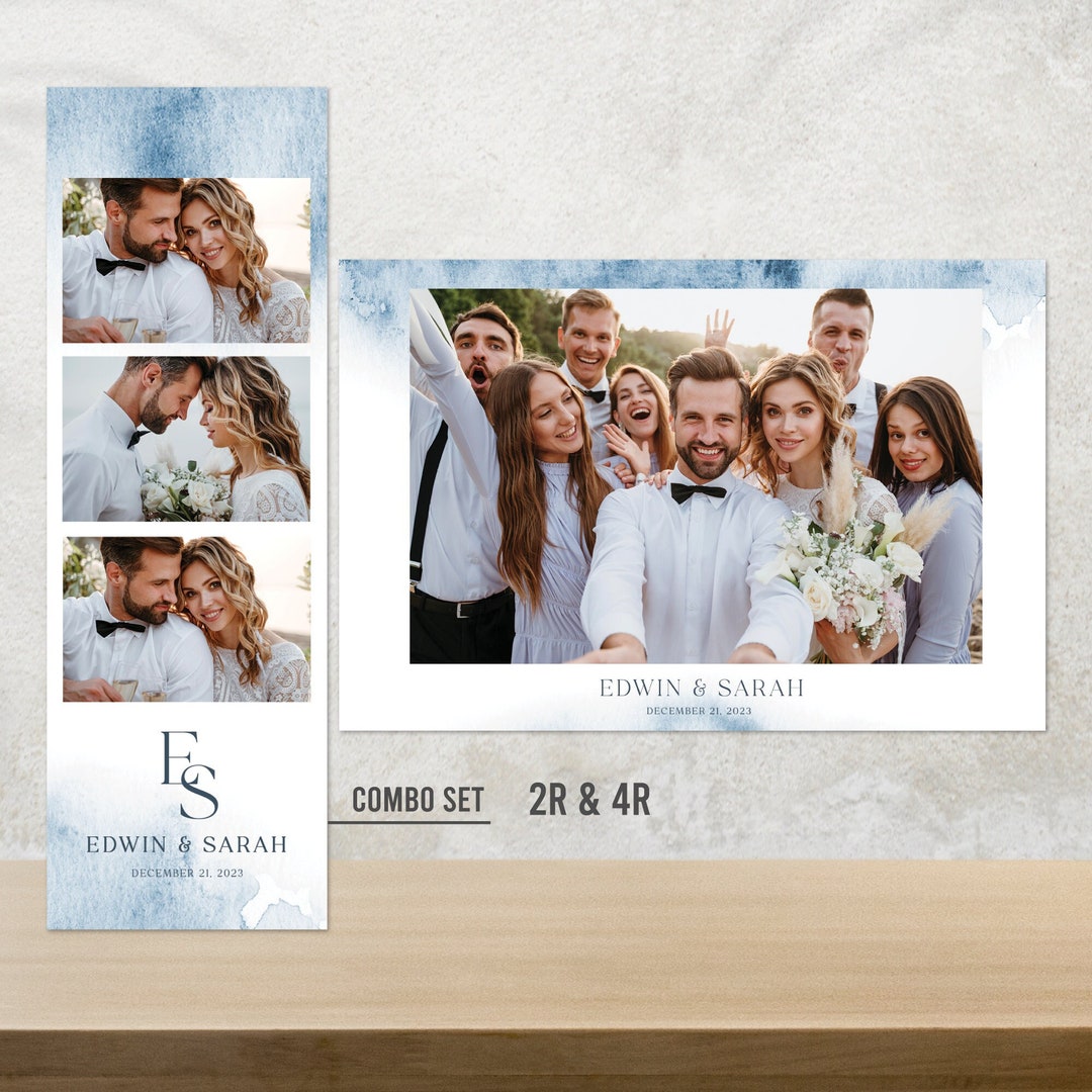 Minimalist Photo Booth Template Watercolour Blue Photobooth Layout 4x6 ...