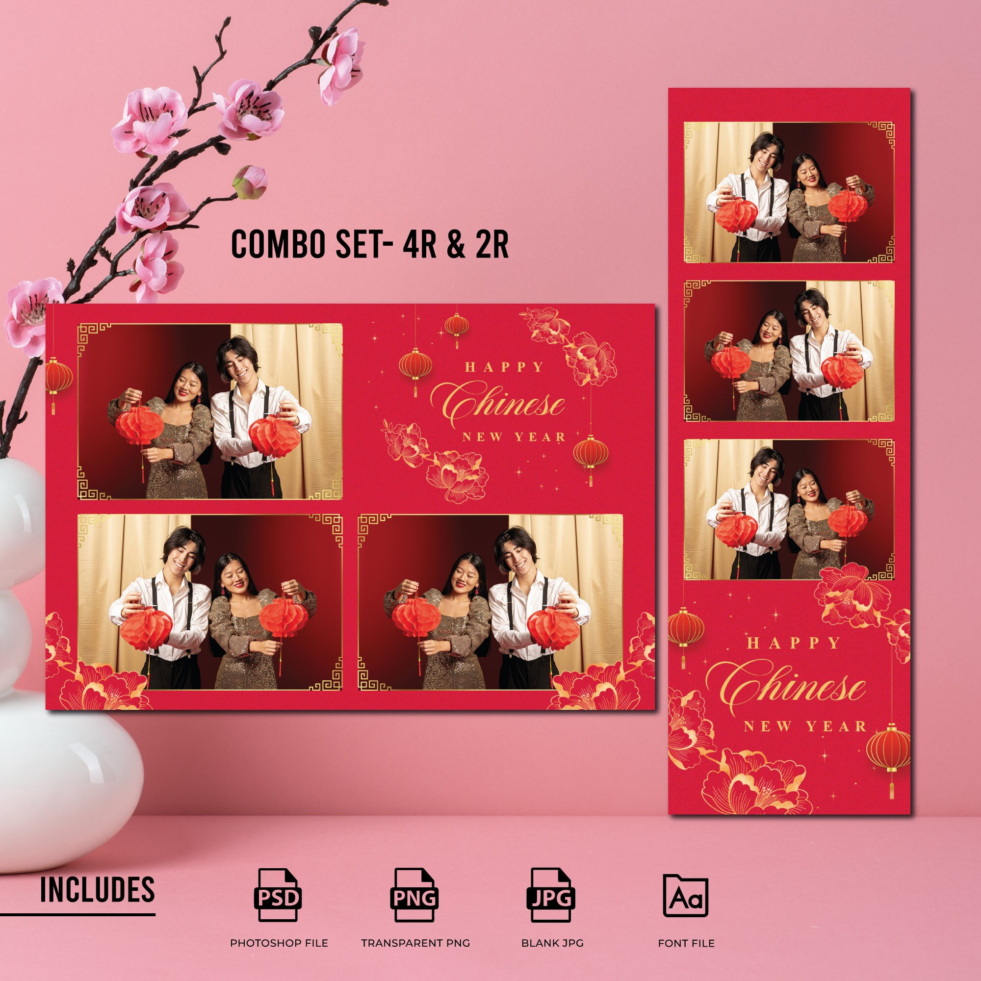 Chinese New Year Photobooth Template 4R Red Gold Lunar New Year 2R ...