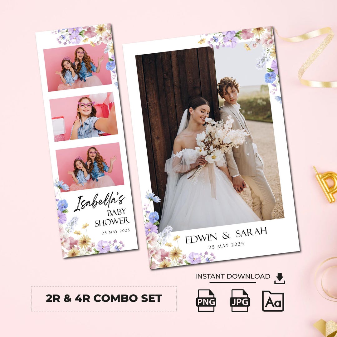 Wildflower Photobooth Strip Template Wedding Photo Booth Overlay Floral ...