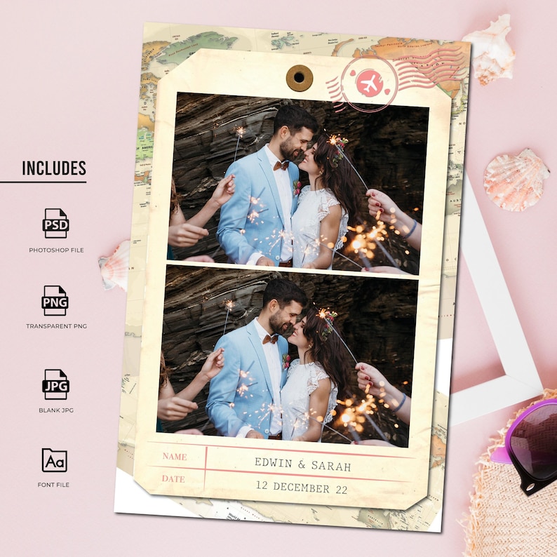 Travel Photo Booth Destination 4R Template Wedding Photobooth 4x6 Map ...