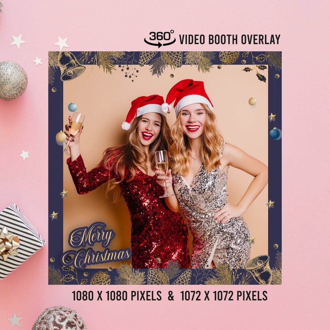 Christmas 360 Photo Booth Overlay 360 Elegant Blue Gold Christmas 360 ...