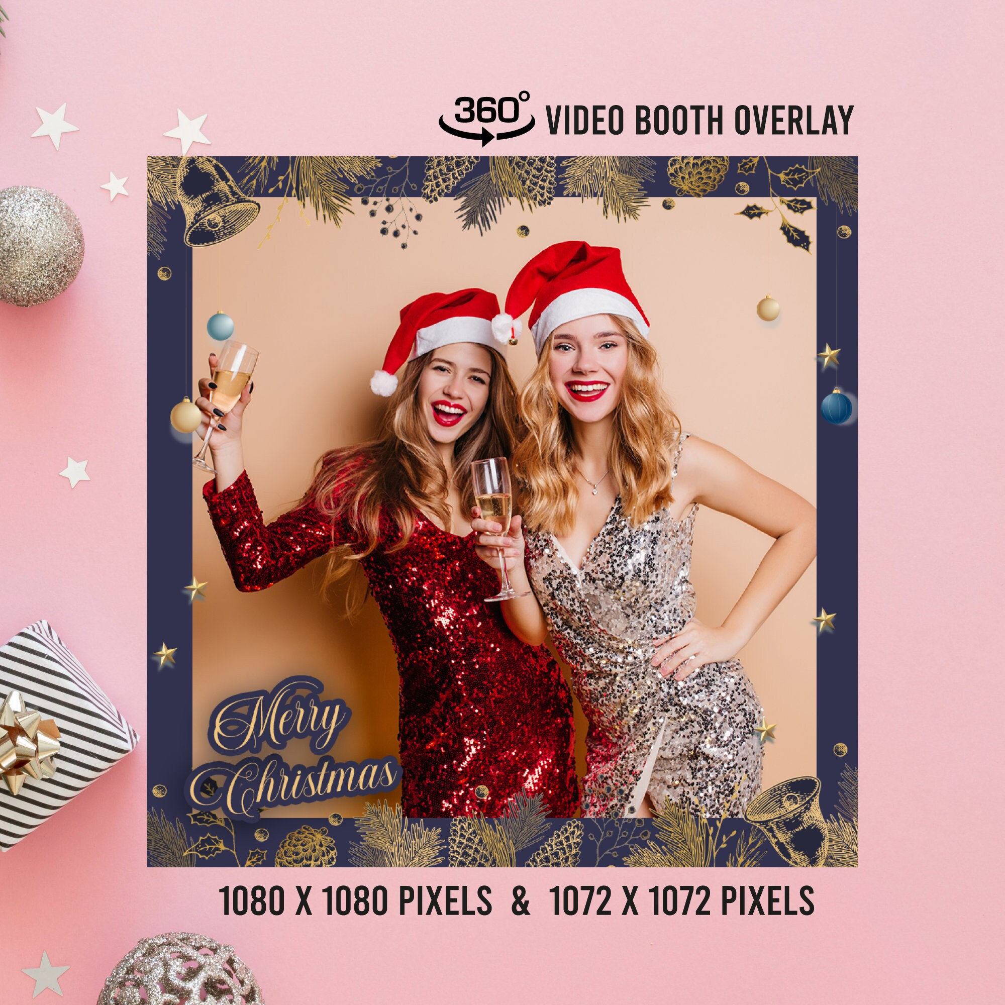 Christmas 360 Photo Booth Overlay 360 Elegant Blue Gold Christmas 360 ...