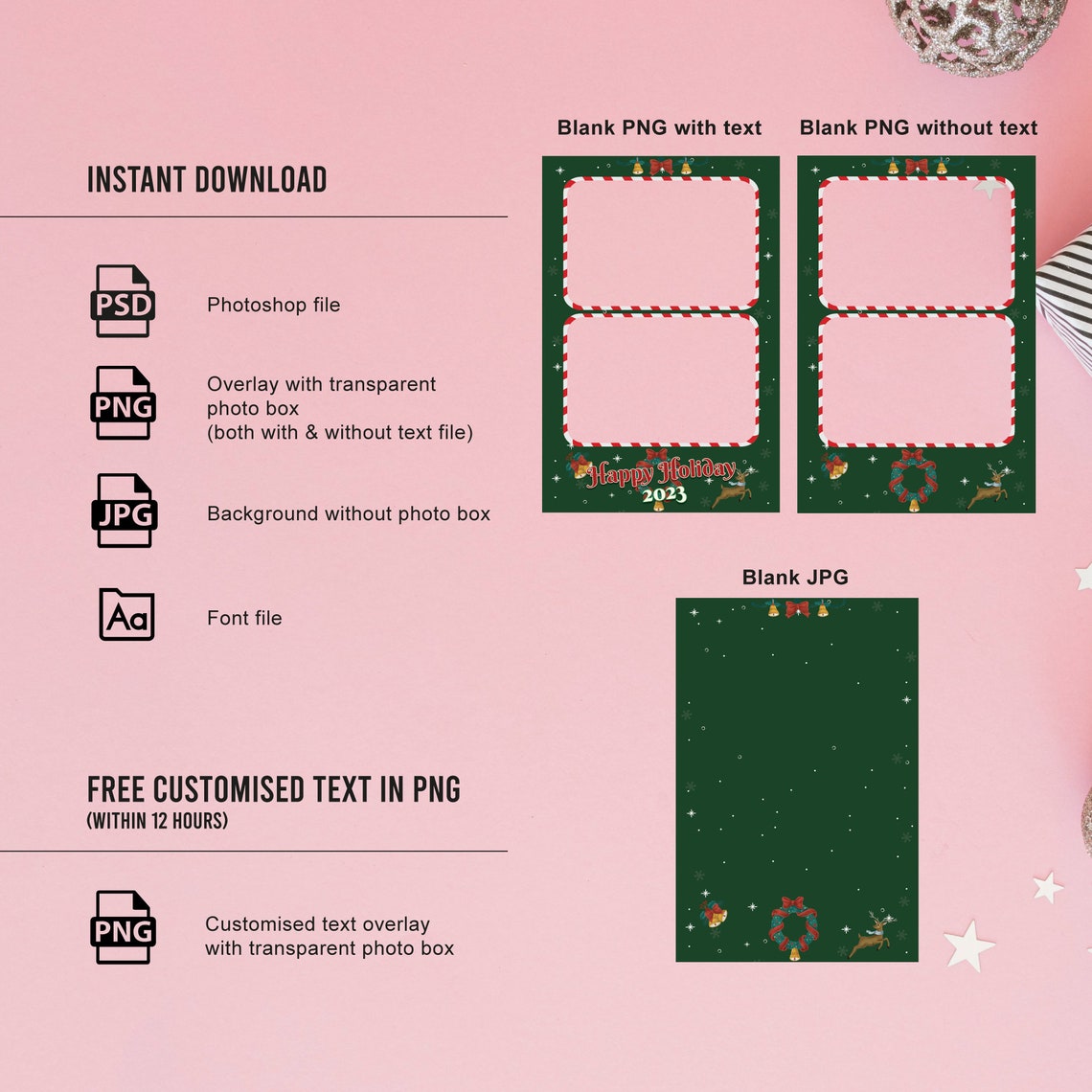 Christmas Photo Booth Template 4x6 Red Green Retro Christmas Template ...
