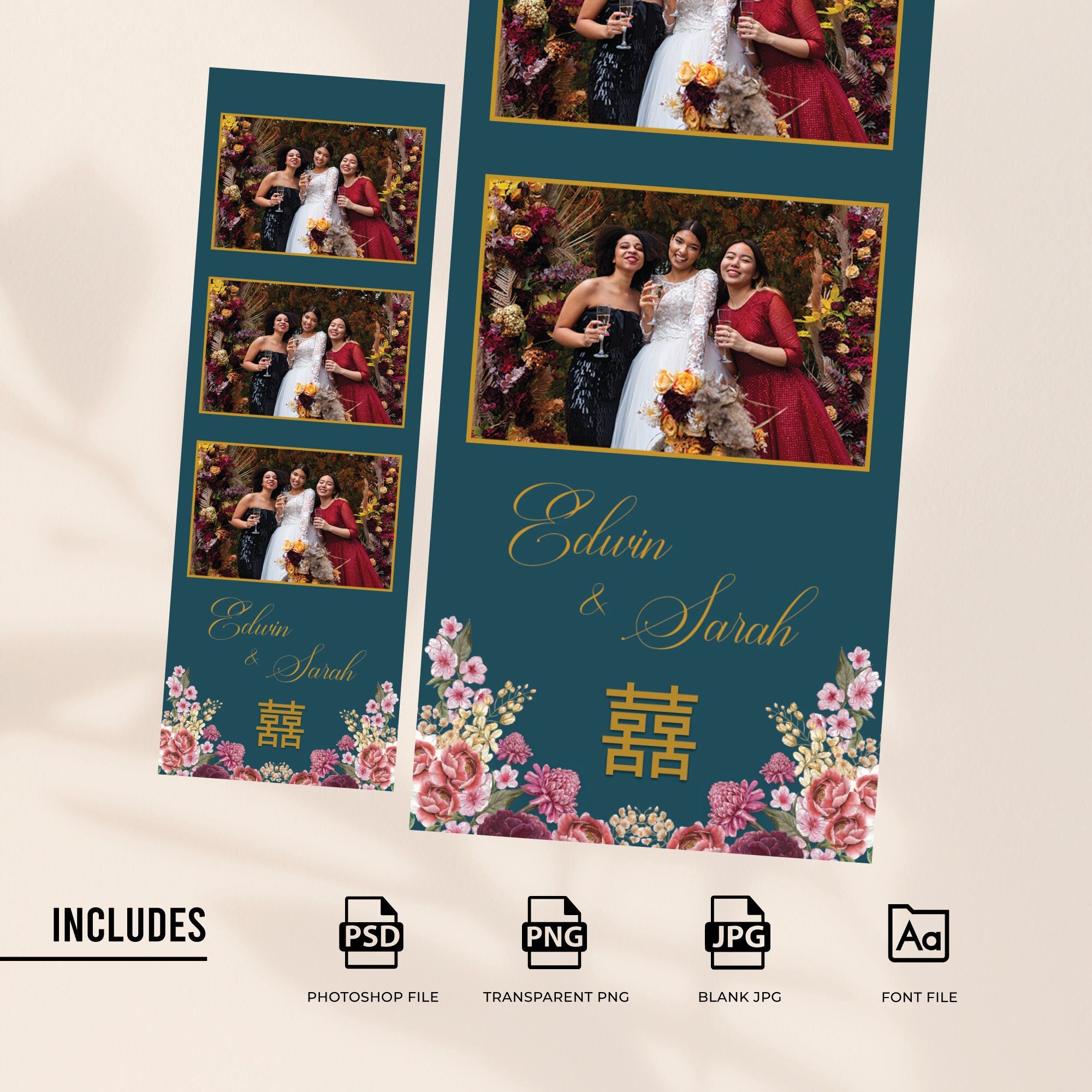 Chinese Theme Wedding Double Happiness Photobooth Strip Template 2x6 ...