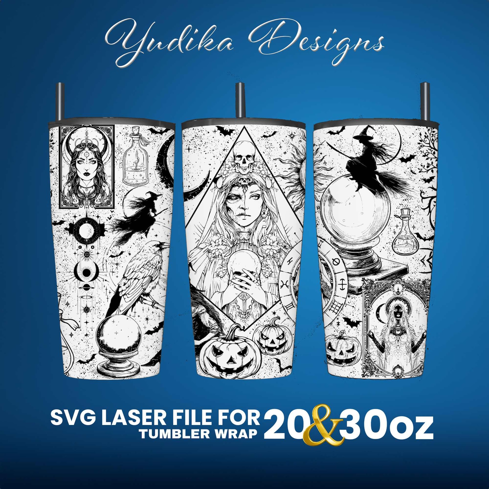 Witch Tumbler Wrap SVG: Laser Engraved Design (20 & 30 Oz) (digital ...
