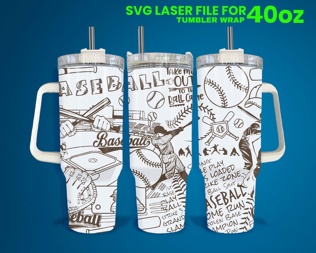 Baseball Laser Engraved Full Wrap Design for 40 Oz Tumbler, Baseball ...