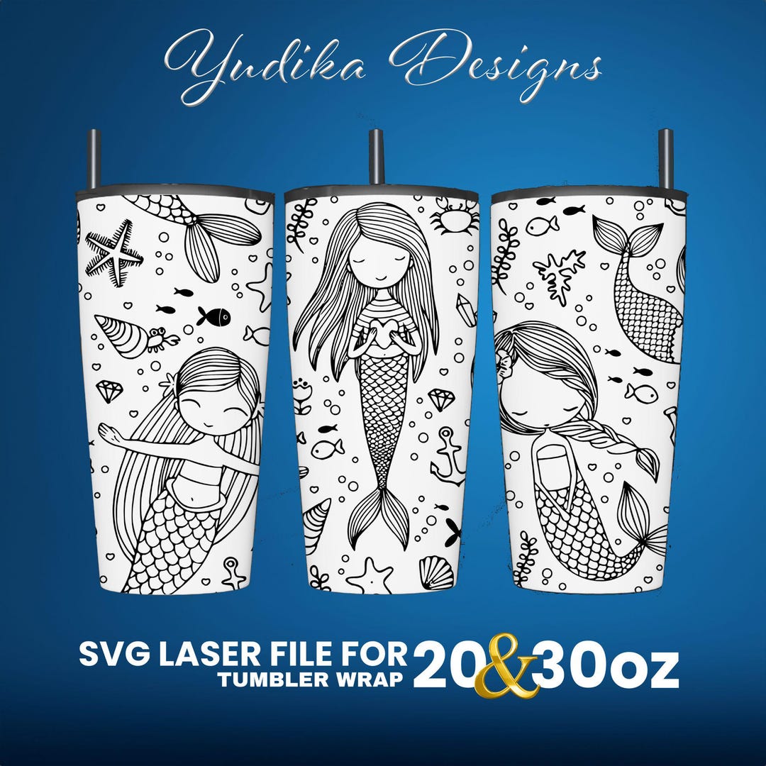 Cute Mermaid Laser Engraved Full Wrap Design for 30 and 20 Oz Tumbler ...