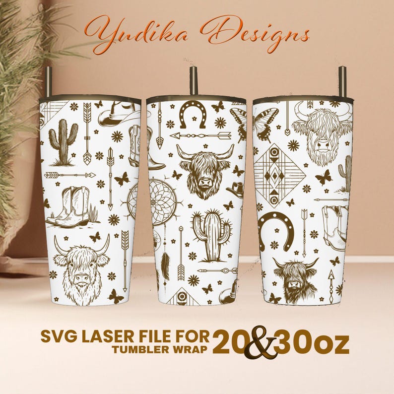 Western Laser Engraved Full Wrap Design for 30 and 20 Oz Tumbler ...