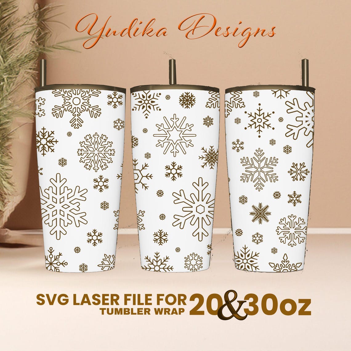 Snowflake Laser Engraved Full Wrap Design for 30 and 20 Oz Tumbler ...