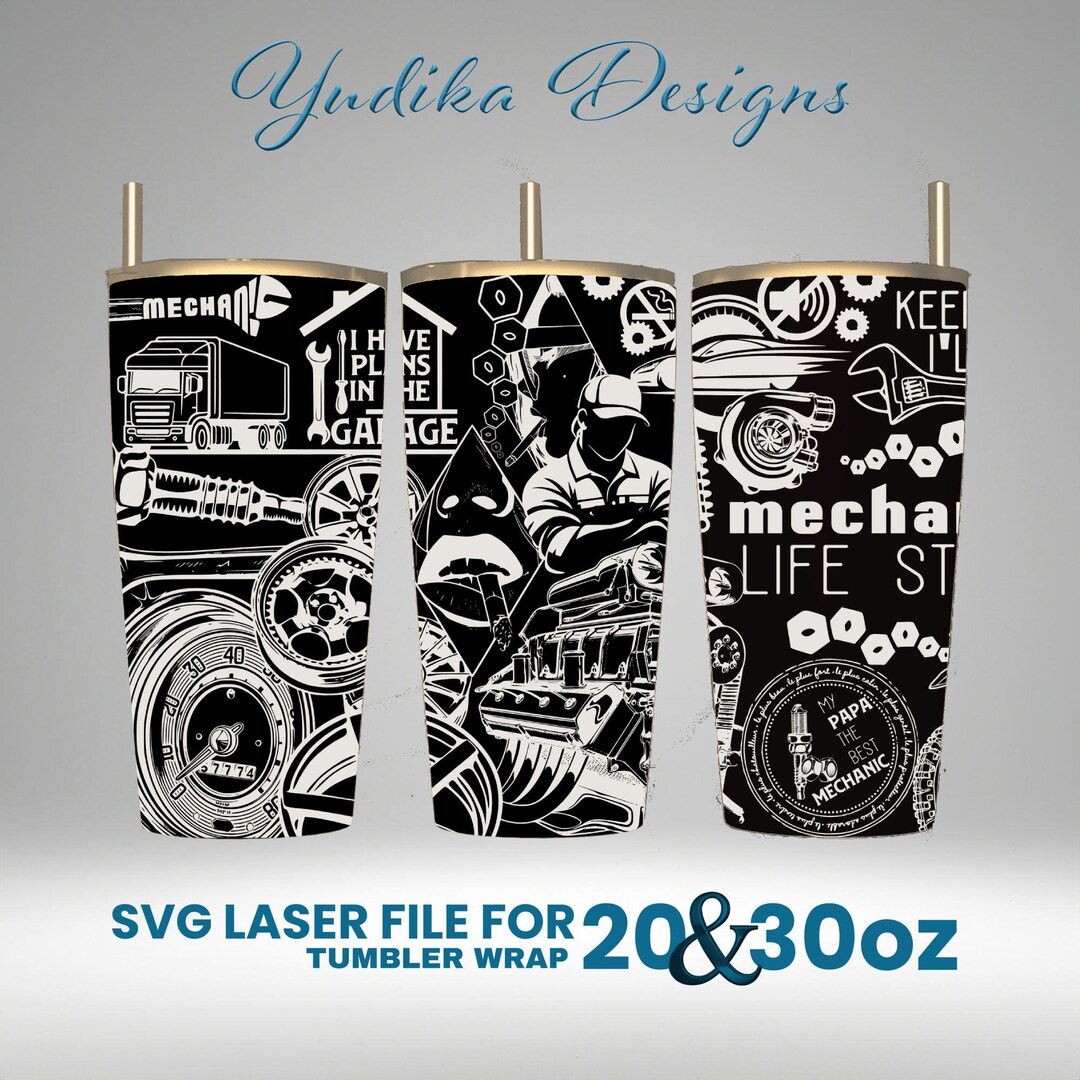 Mechanic Laser Engraved Full Wrap Design for 30 and 20 Oz Tumbler ...