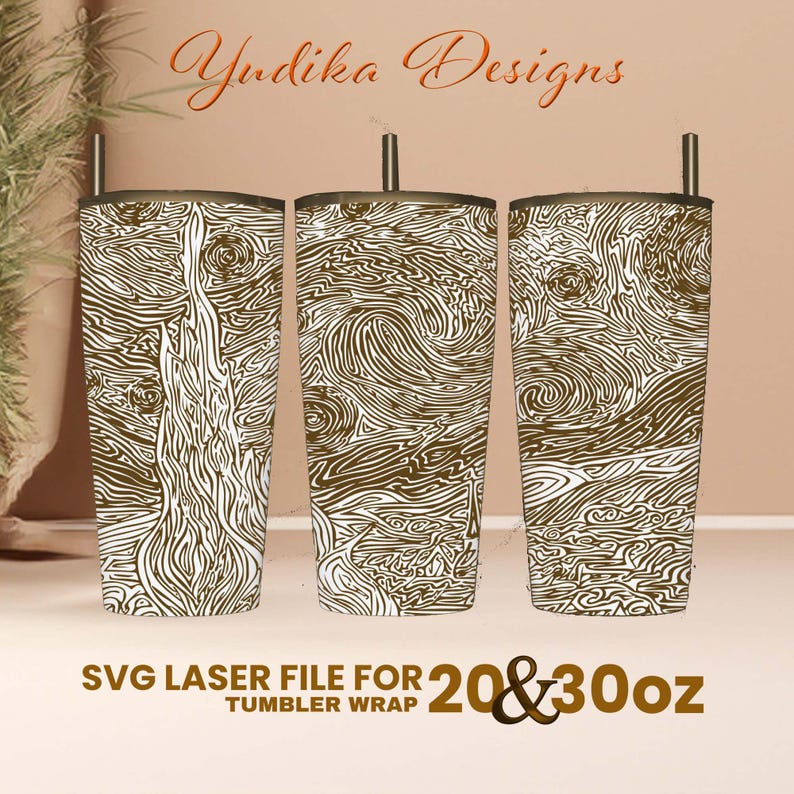 Stary Night Van Gogh Engraved Full Wrap Design for 30 and 20 Oz Tumbler ...