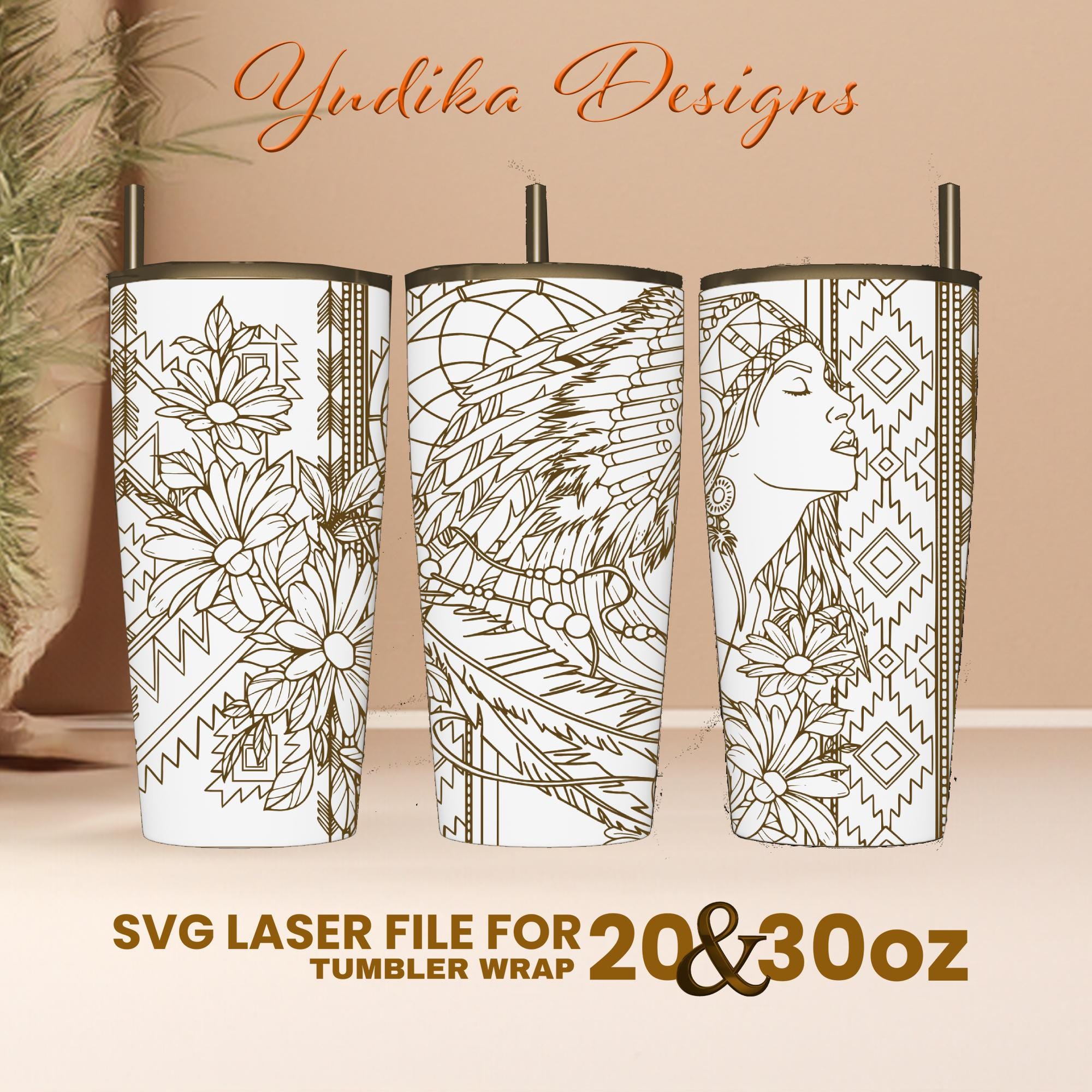 Native American Engraved Full Wrap Design for 30 and 20 Oz Tumbler ...