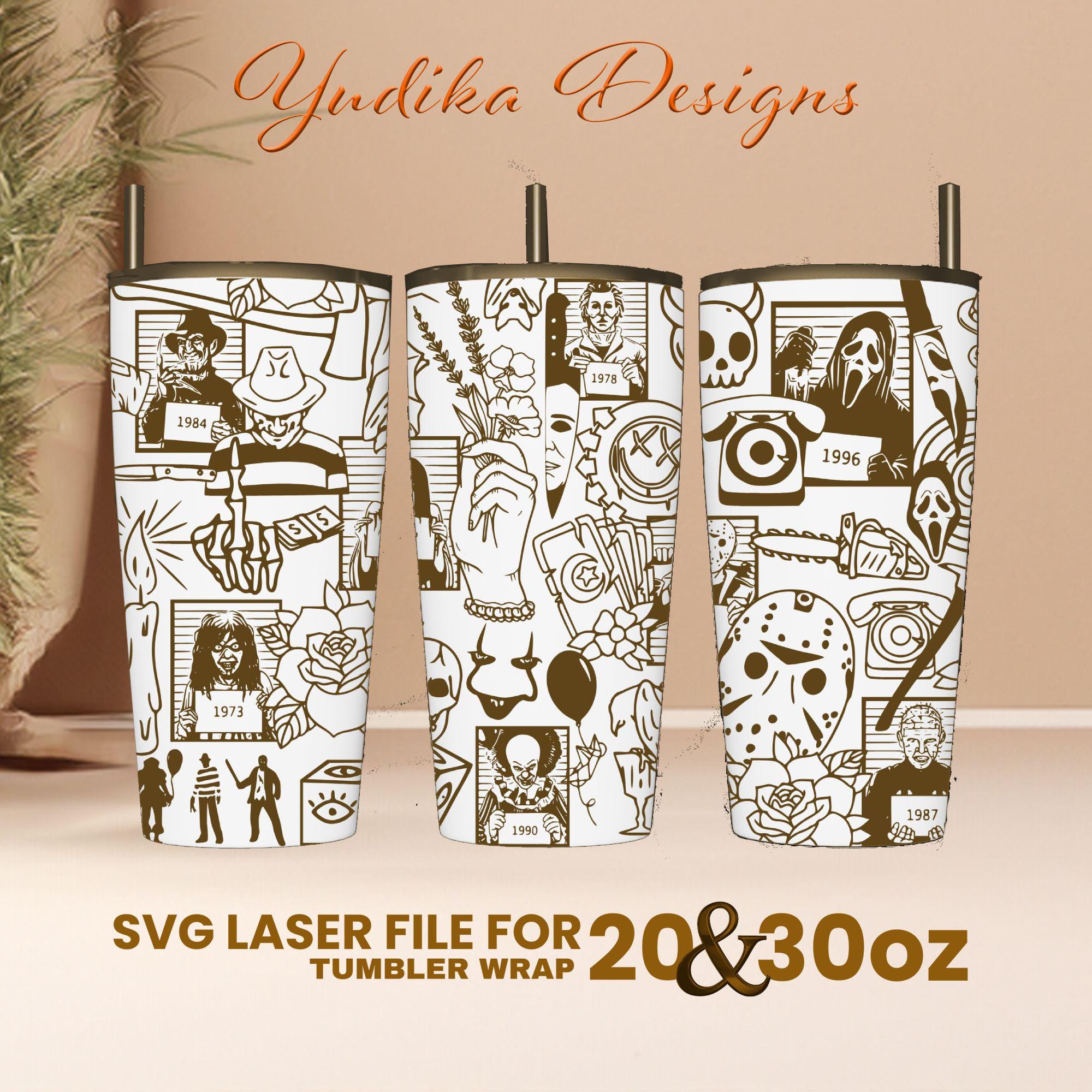 Horror Halloween Tumbler Wrap Design: Engraved SVG Laser File (20 & 30 ...