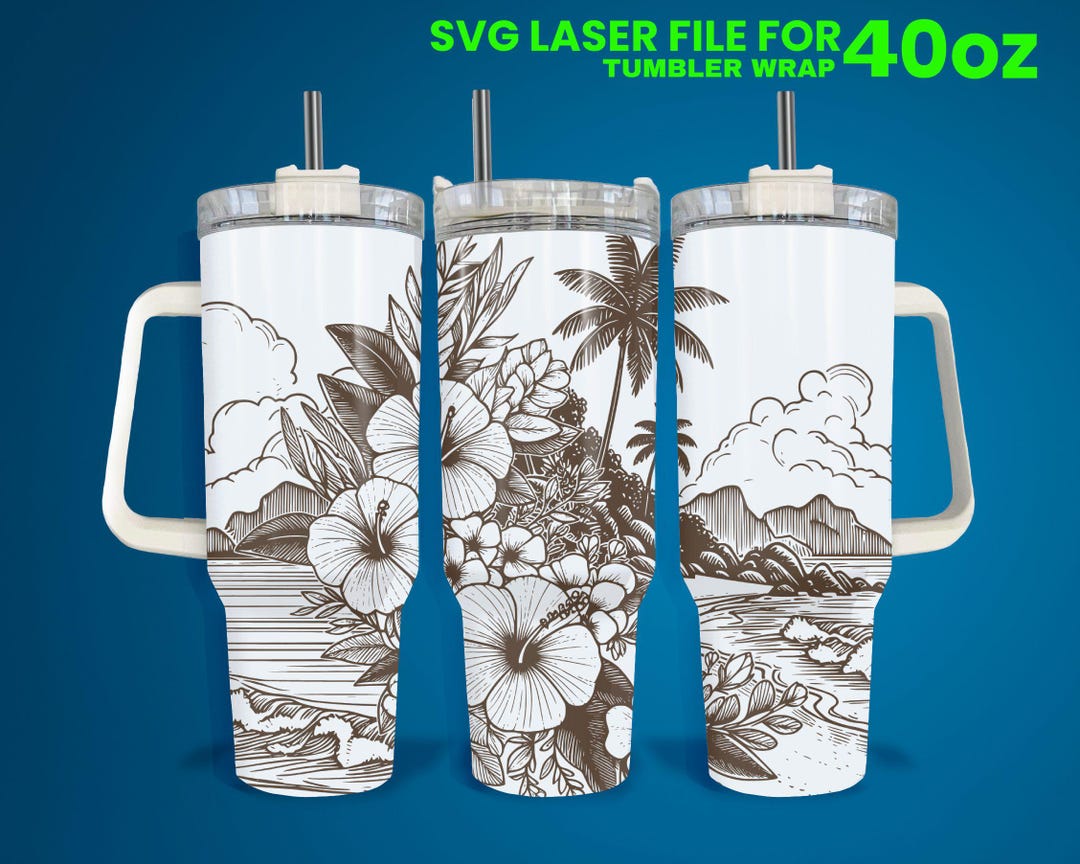 Beach Flowers Laser Engraved Full Wrap Design for 40 Oz Tumbler, Beach ...