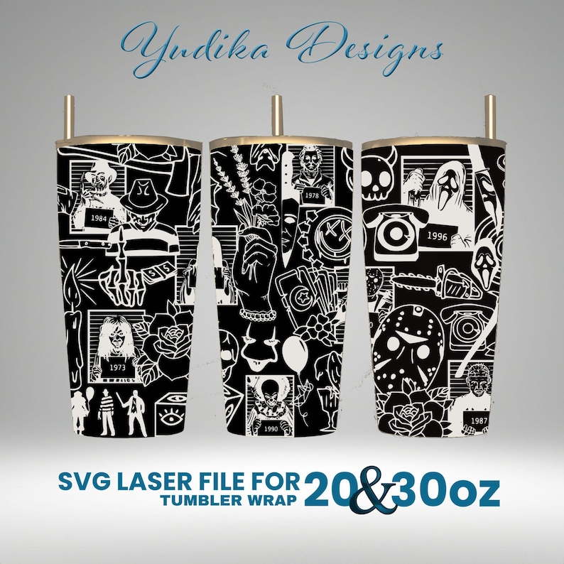 Horror Halloween Tumbler Wrap Design: Engraved SVG Laser File (20 & 30 ...