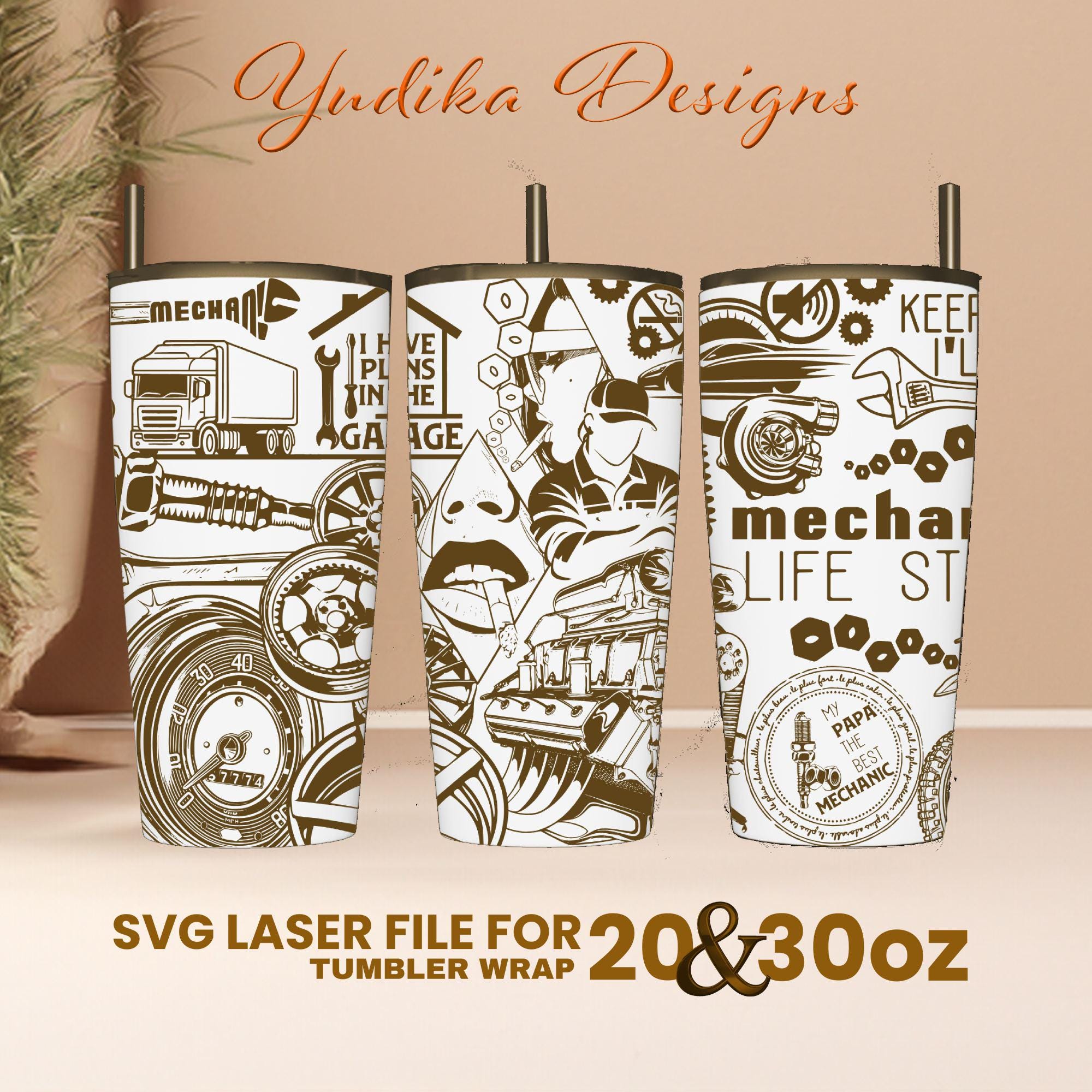Mechanic Laser Engraved Full Wrap Design for 30 and 20 Oz Tumbler ...