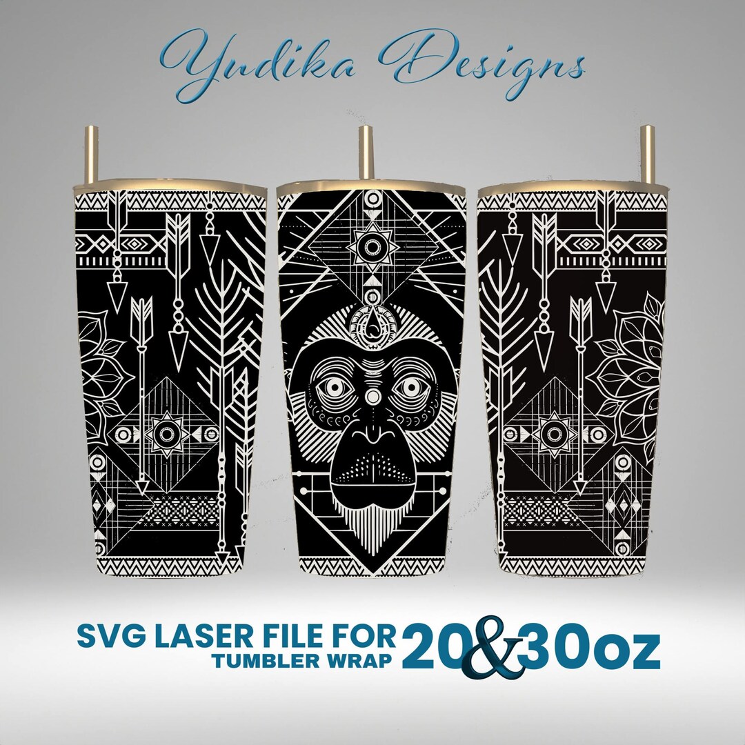 Monkey Laser Engraved Full Wrap Design for 30 and 20 Oz Tumbler, Monkey ...