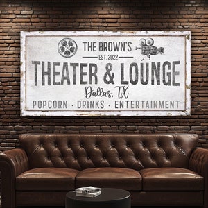 Personalized Theater and Lounge Sign, Family Name Sign, Movie Room ...