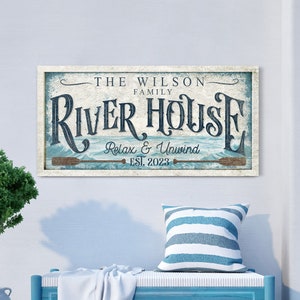 Personalized River House Sign, Custom River Life Canvas Art, Summer ...