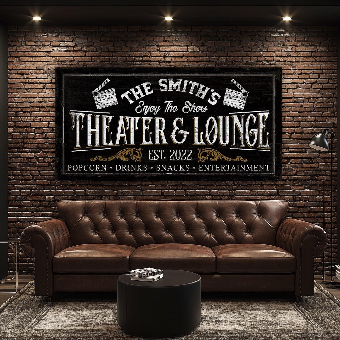 Personalized Theater & Lounge Sign, Vintage Cinema Decor, Home Theater ...