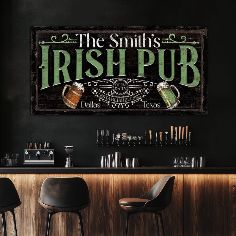 Personalized Irish Pub Sign, Vintage Home Pub Wall Decor, Custom Resto ...