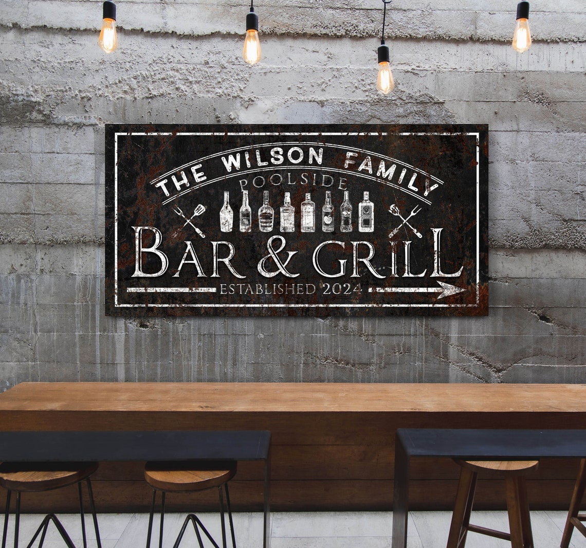 Custom Bar & Grill Sign, Backyard Bbq Sign, Personalized Bar Sign for ...