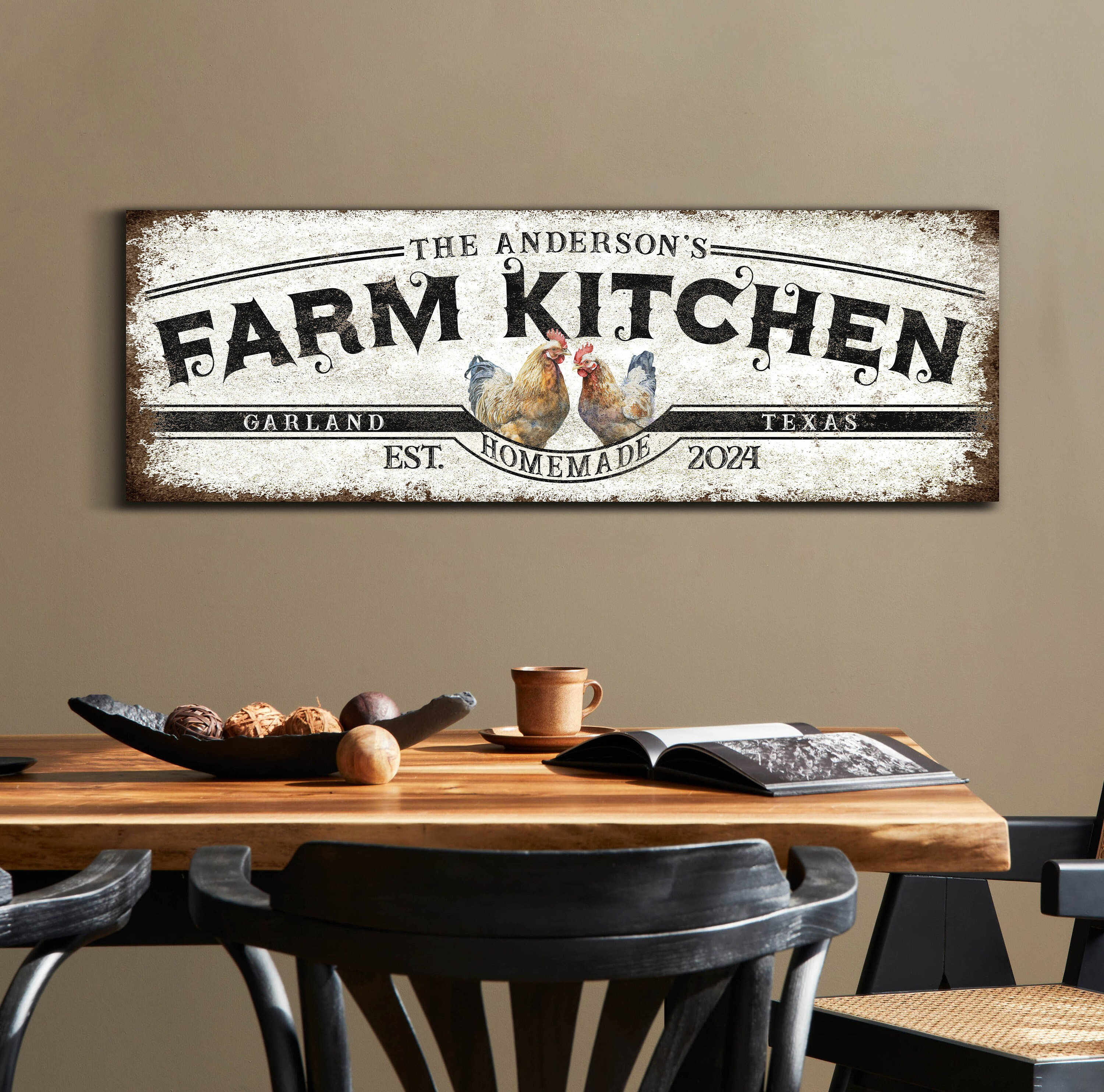 Personalized Farm Kitchen Sign, Custom Farmhouse Kitchen Wall Art, Kitchen Wall Decor, Rustic ...
