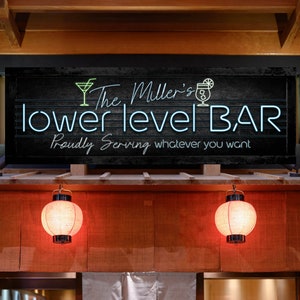 Personalized Lower Level Bar Sign, Custom Basement Bar Wall Art, Man ...