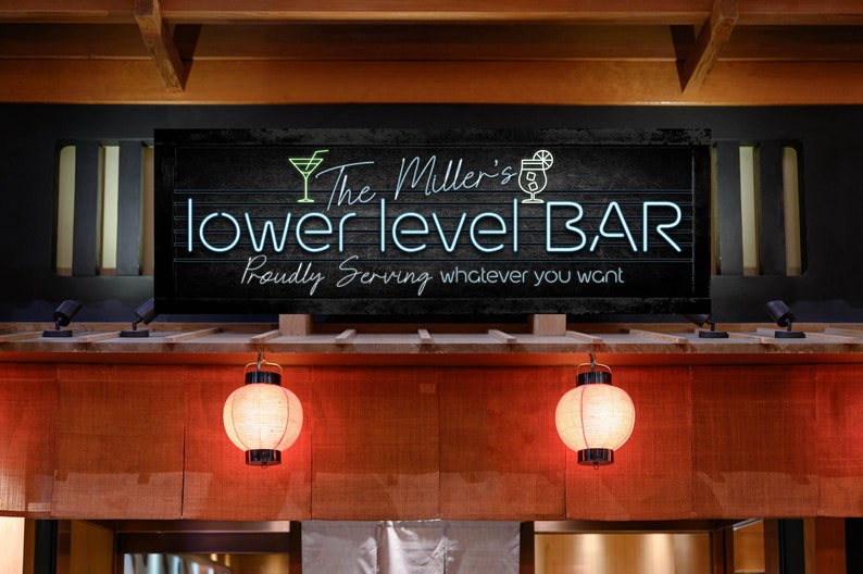Personalized Lower Level Bar Sign, Custom Basement Bar Wall Art, Man ...