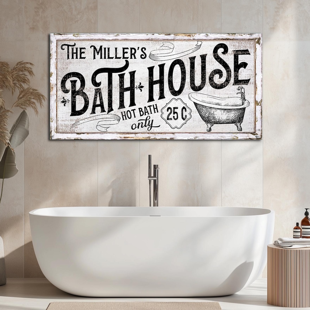 Personalized Bath House Sign, Vintage Family Name Bathroom Sign, Wash ...