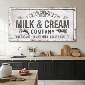 Personalized Milk and Cream Company Sign, Rustic Farmhouse Wall Decor ...