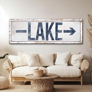 Canvas Lake Sign, Direction Arrow Sign, Outdoor Cabin Sign, Unique Lake ...