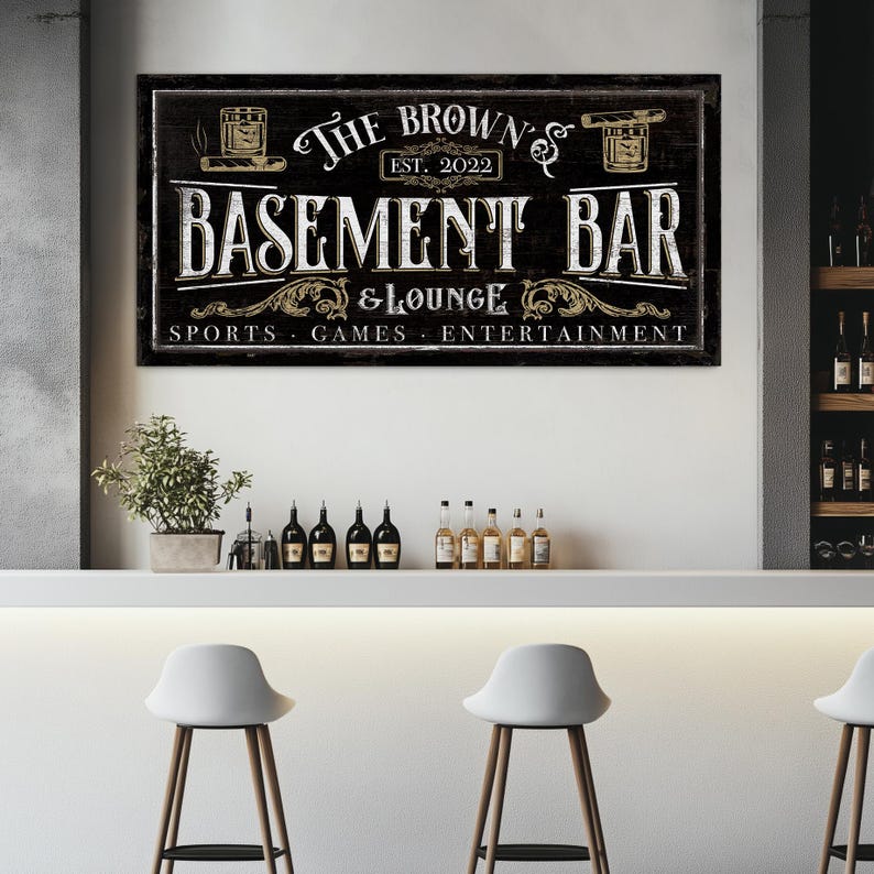 Custom Basement Bar and Lounge Sign, Man Cave Decoration Bar Wall Decor ...