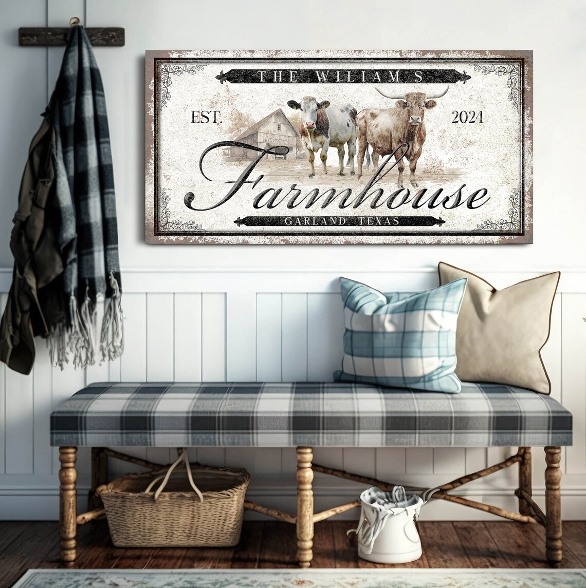 Personalized Farmhouse Sign With Family Name, Rustic Homestead Wall Art ...