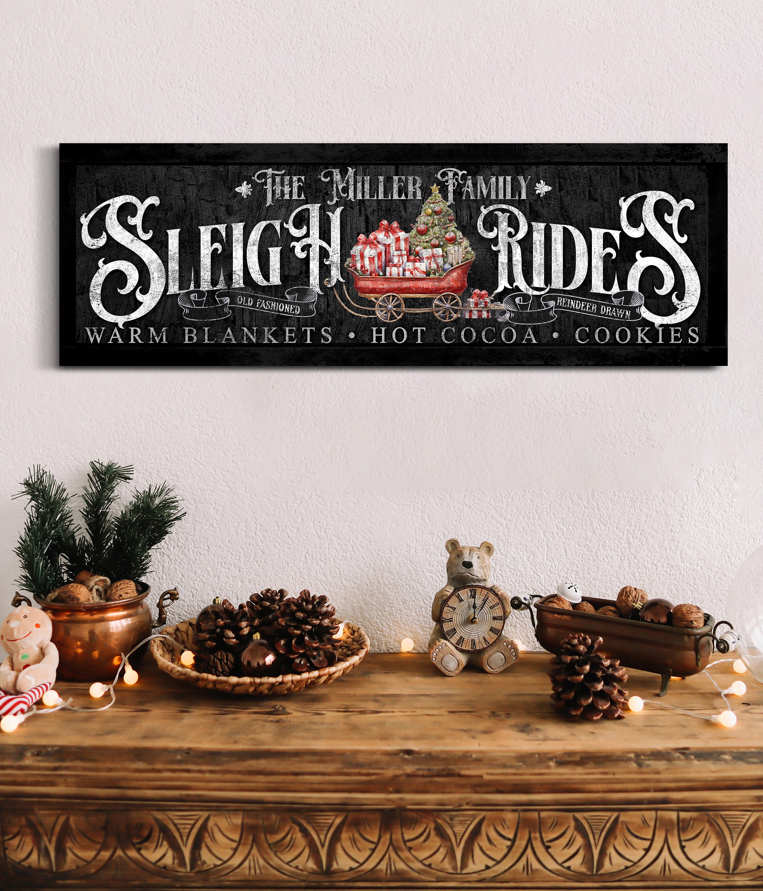 Personalized Sleigh Rides Sign, Rustic Christmas Decor, Personalized ...