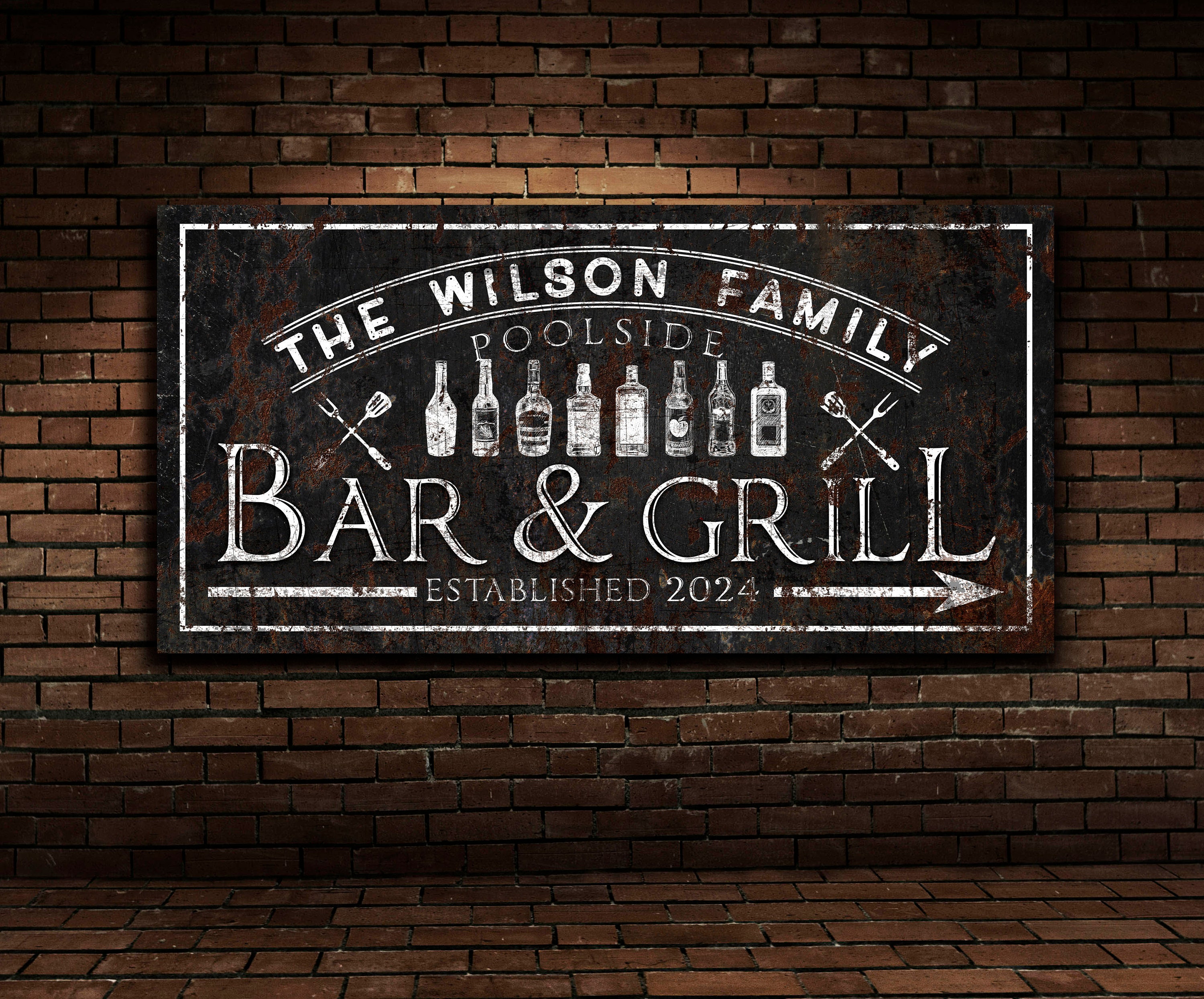 Custom Bar & Grill Sign, Backyard Bbq Sign, Personalized Bar Sign for ...