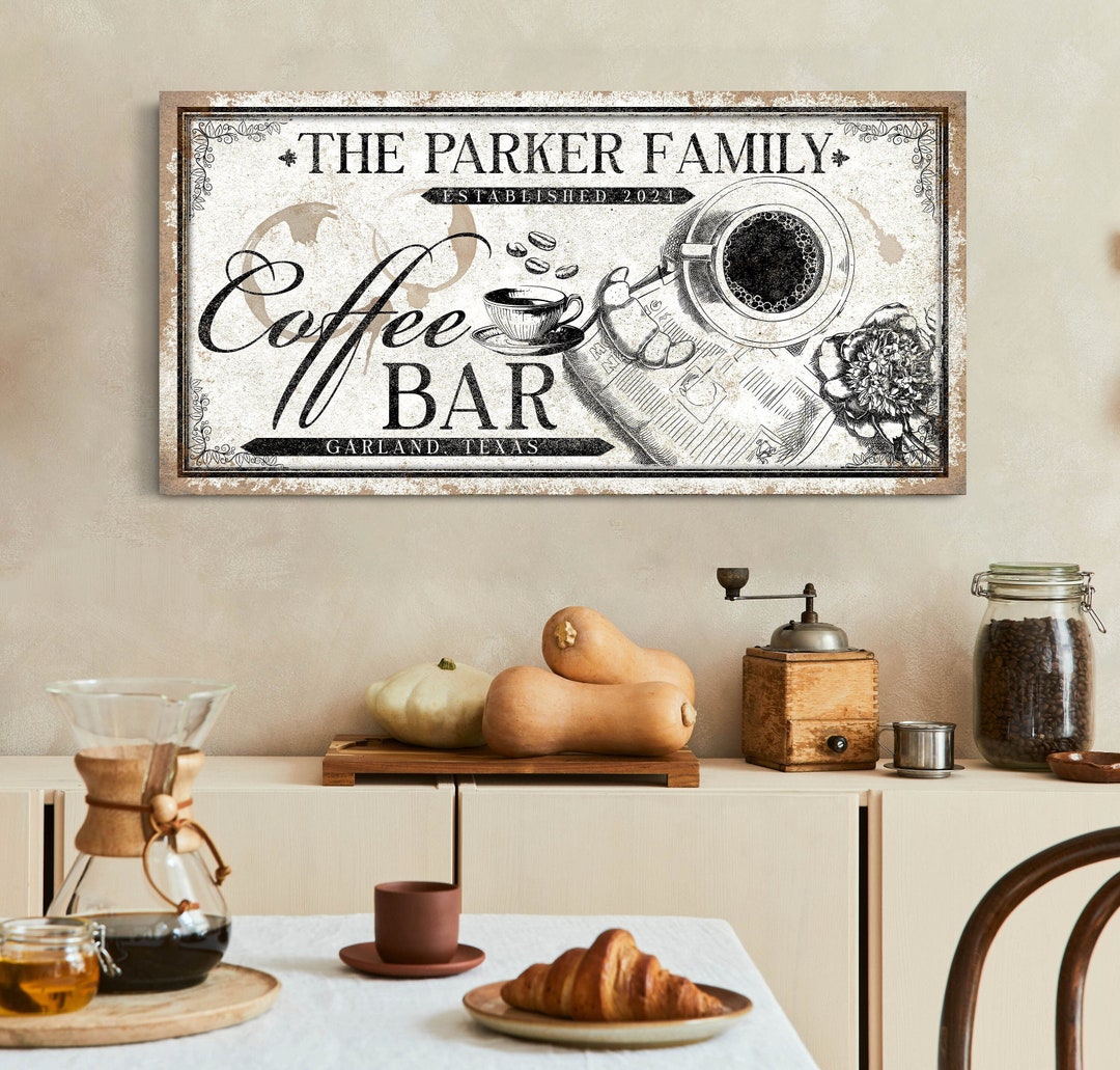 Custom Coffee Bar Sign, Personalized Coffee Name Wall Art, Coffee Shop ...