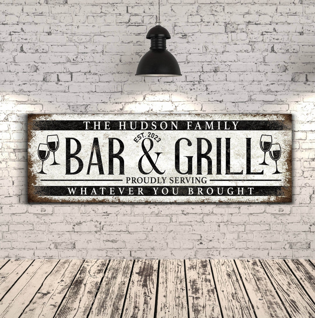Personalized Bar & Grill Sign, Backyard Wall Decor, Family Bar Wall Art ...