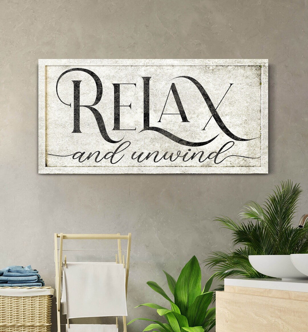 Relax and Unwind, Bathroom Sign, Bathroom Art, Handwriting Gift Art ...