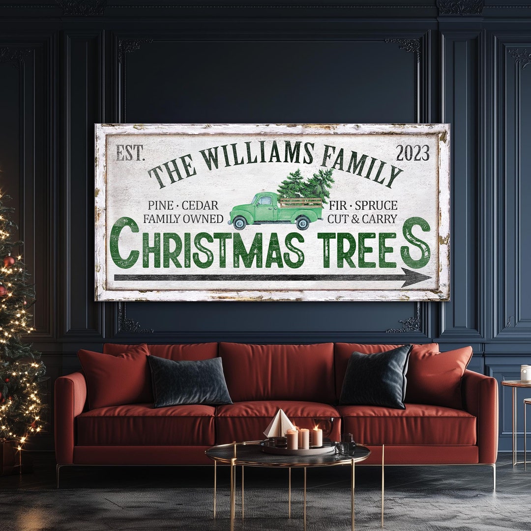 Personalized Christmas Trees Sign, Custom Family Name Sign, Christmas ...
