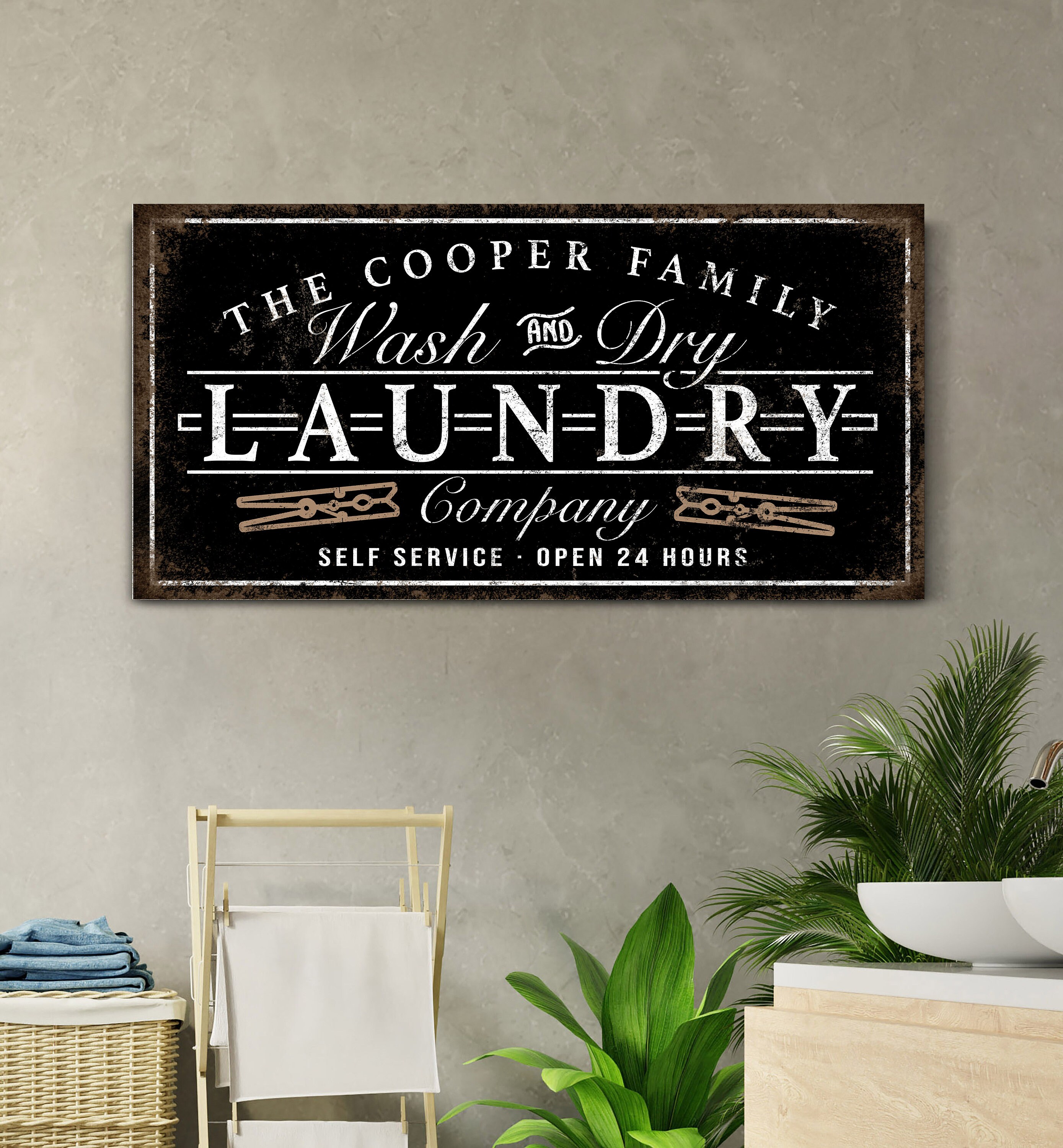 Personalized Laundry Company Sign, Custom Wash and Dry Wall Art, Family ...