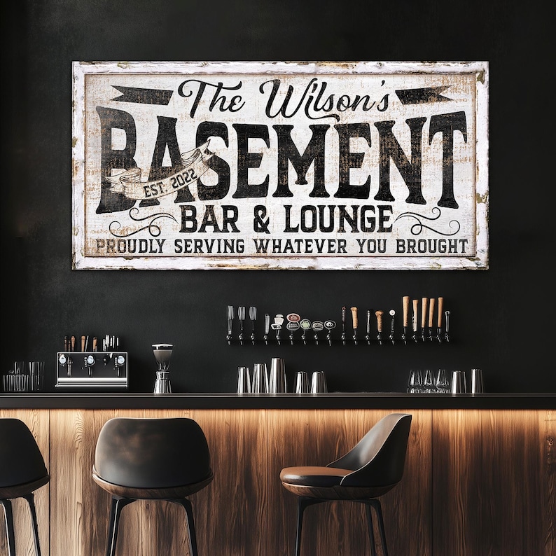 Custom Basement Bar & Lounge Sign, Home Bar Decor, Vintage Man Cave ...