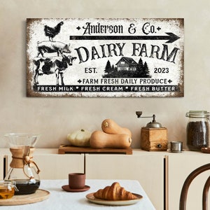 Custom Dairy Farm Sign, Personalized Family Name Farm Fresh Wall Art ...