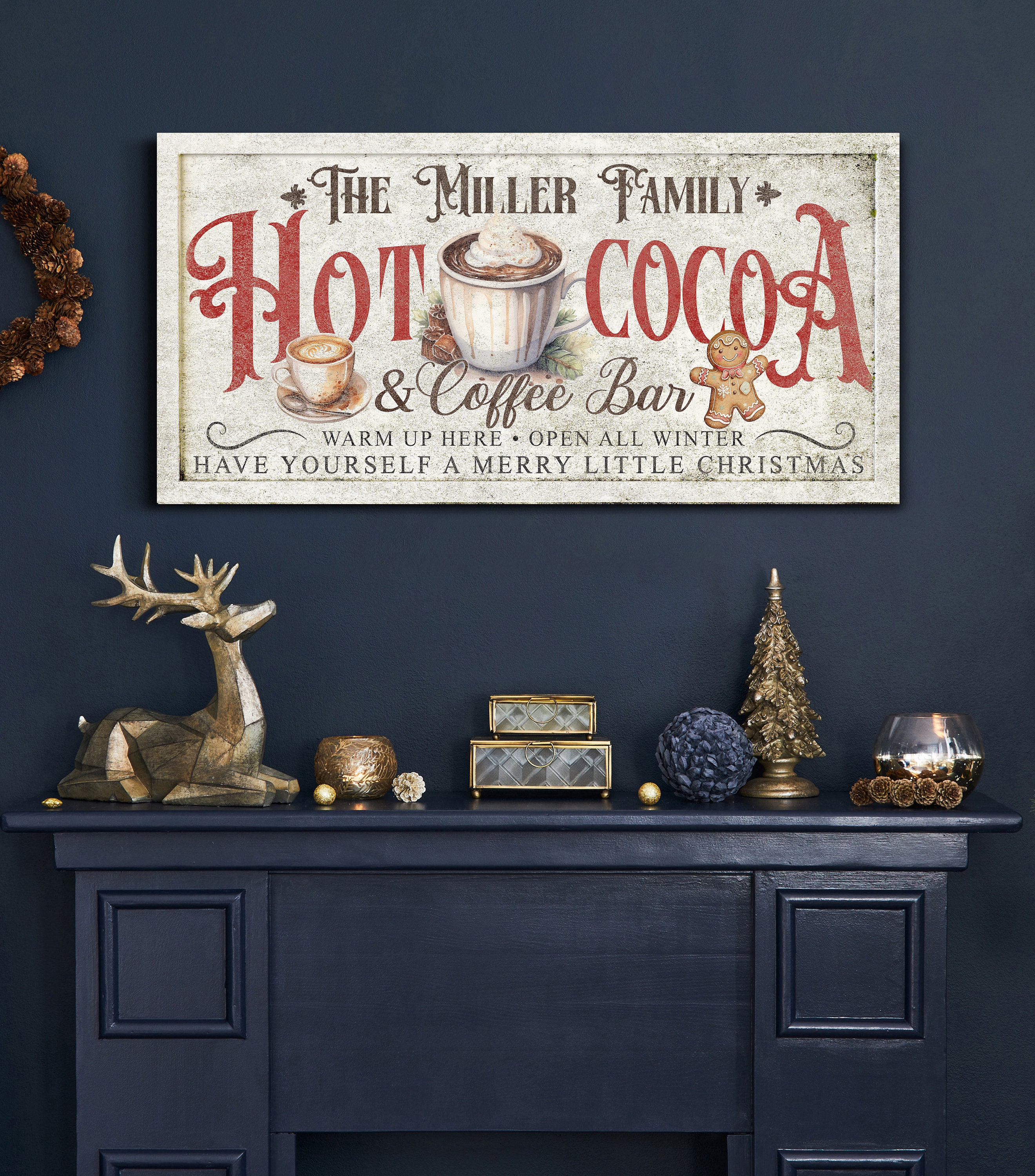 Personalized Hot Cocoa & Coffee Bar Canvas Decor, Christmas Gingerbread ...