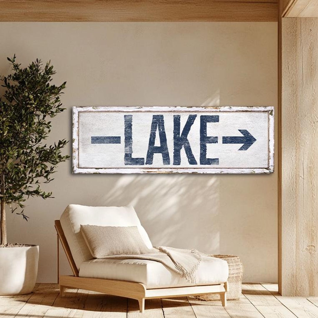 Canvas Lake Sign, Direction Arrow Sign, Outdoor Cabin Sign, Unique Lake ...