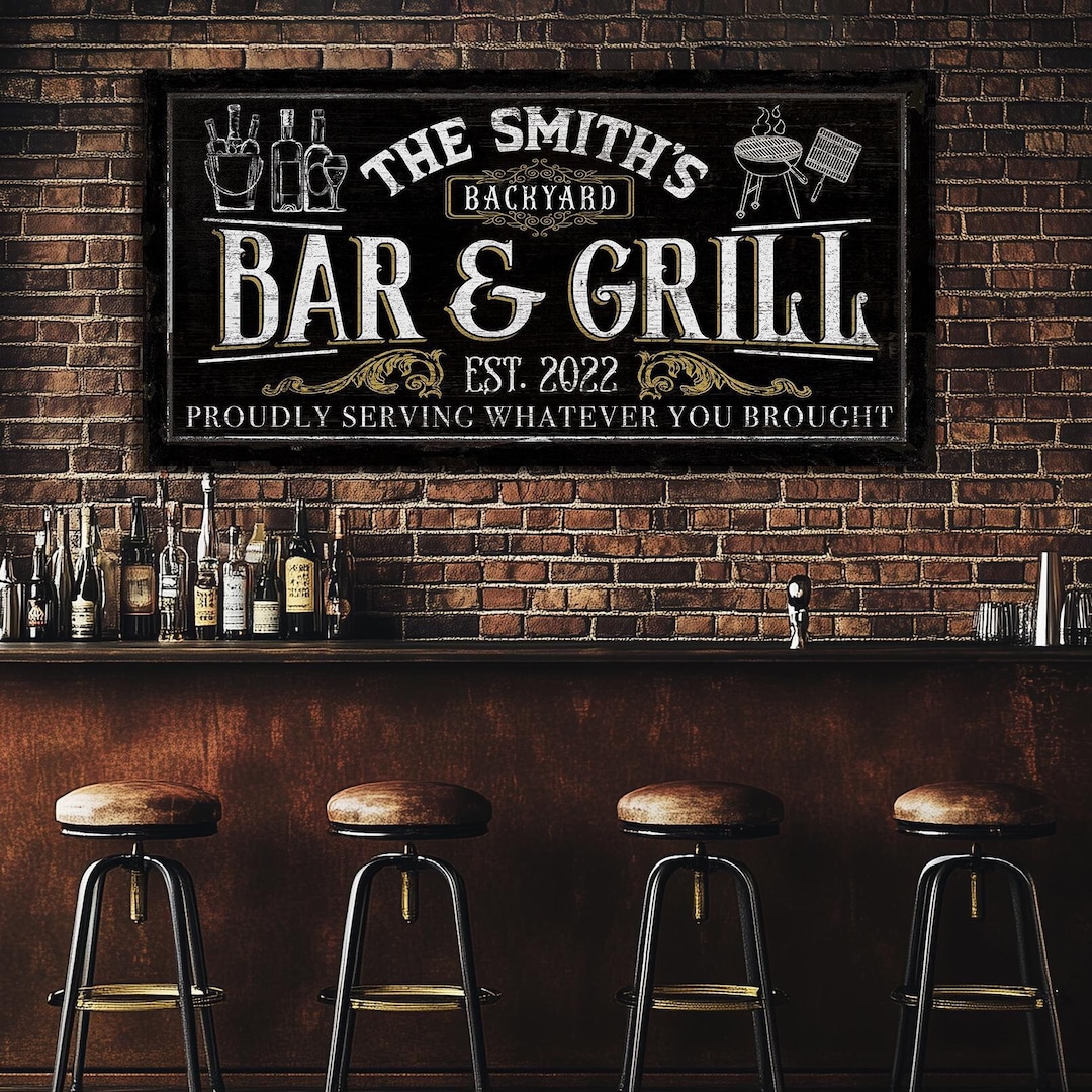 Custom Bar & Grill Sign, Outdoor Grill Sign, Backyard BBQ Sign ...