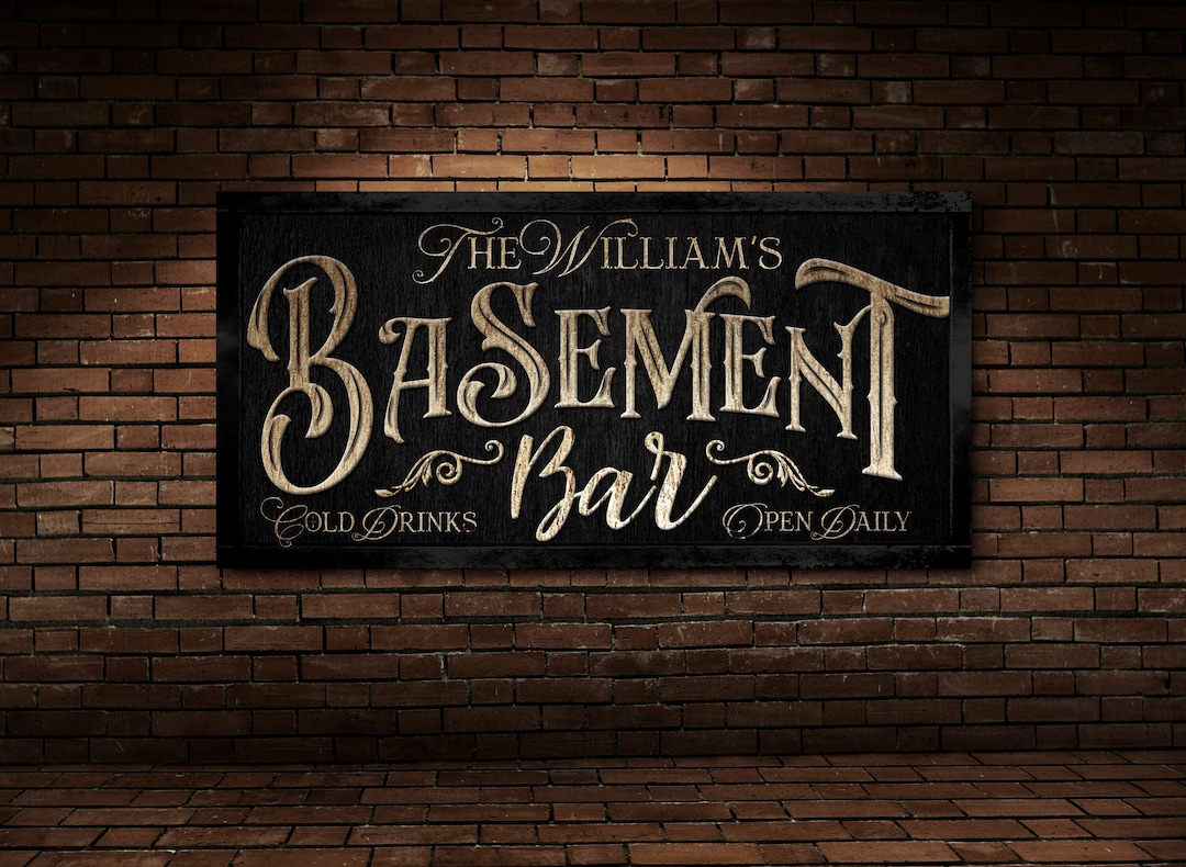 Personalized Basement Bar Sign, Custom Family Name Canvas Art, Rustic ...