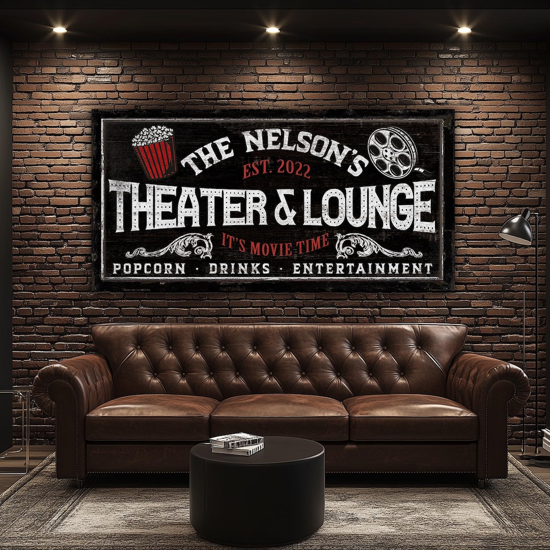 Personalized Theater & Lounge Sign, Vintage Home Theater Sign, Custom ...