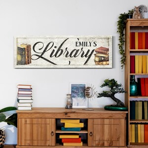 Custom Library Sign, Personalized Name Wall Art, Reading Corner Wall ...